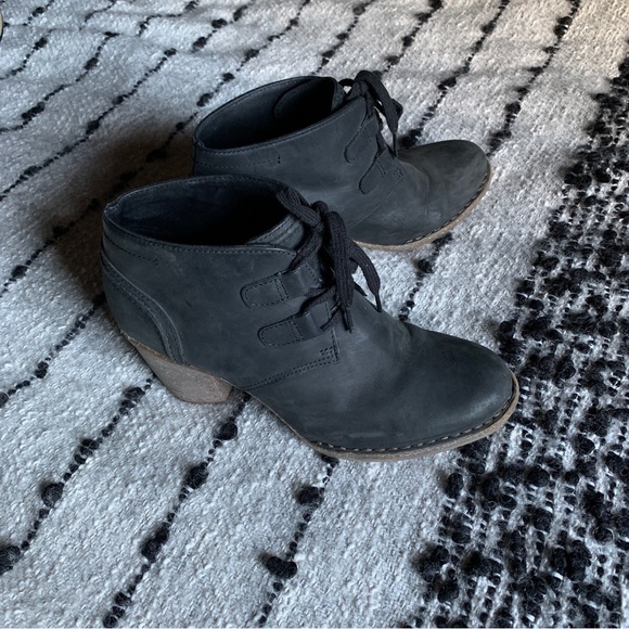 Clarks | Shoes | Clarks Leather Heel Bootie Soft Matte Black Elevated ...